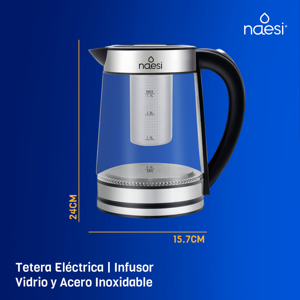 Tetera Eléctrica Con Infusor 1.7 L Vidrio – Naesi